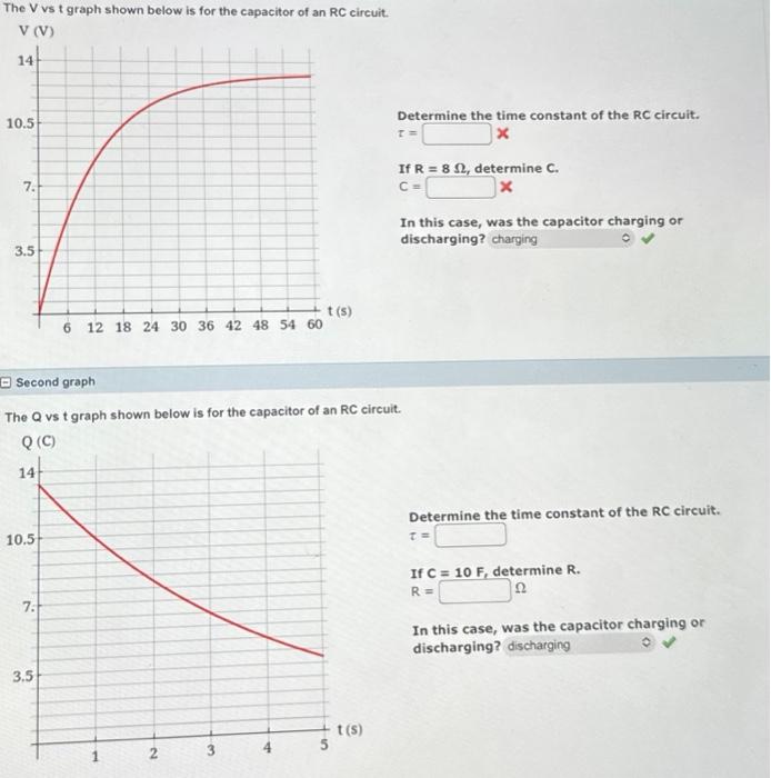 Solved The V vs t graph shown below is for the capacitor of | Chegg.com