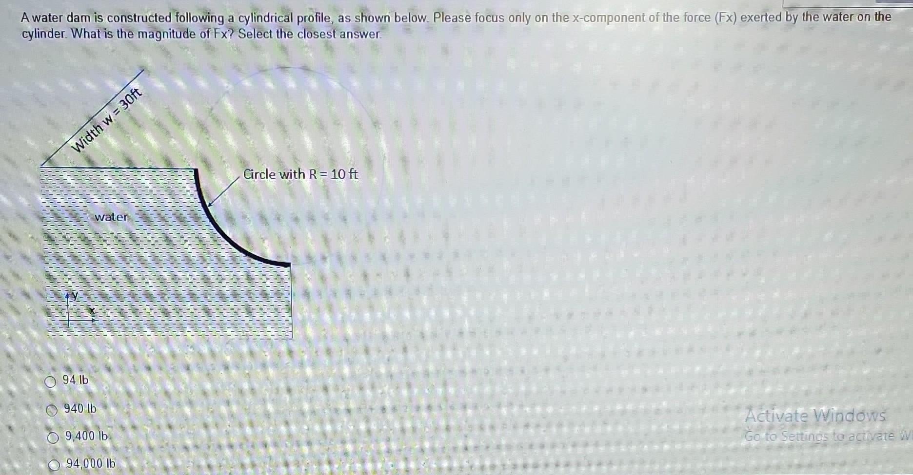 Solved A water dam is constructed following a cylindrical | Chegg.com