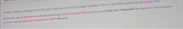 Solved Write A Python Program That First Asks User To Enter