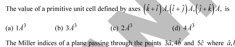 Solved The value of a primitive unit cell defined by axes | Chegg.com