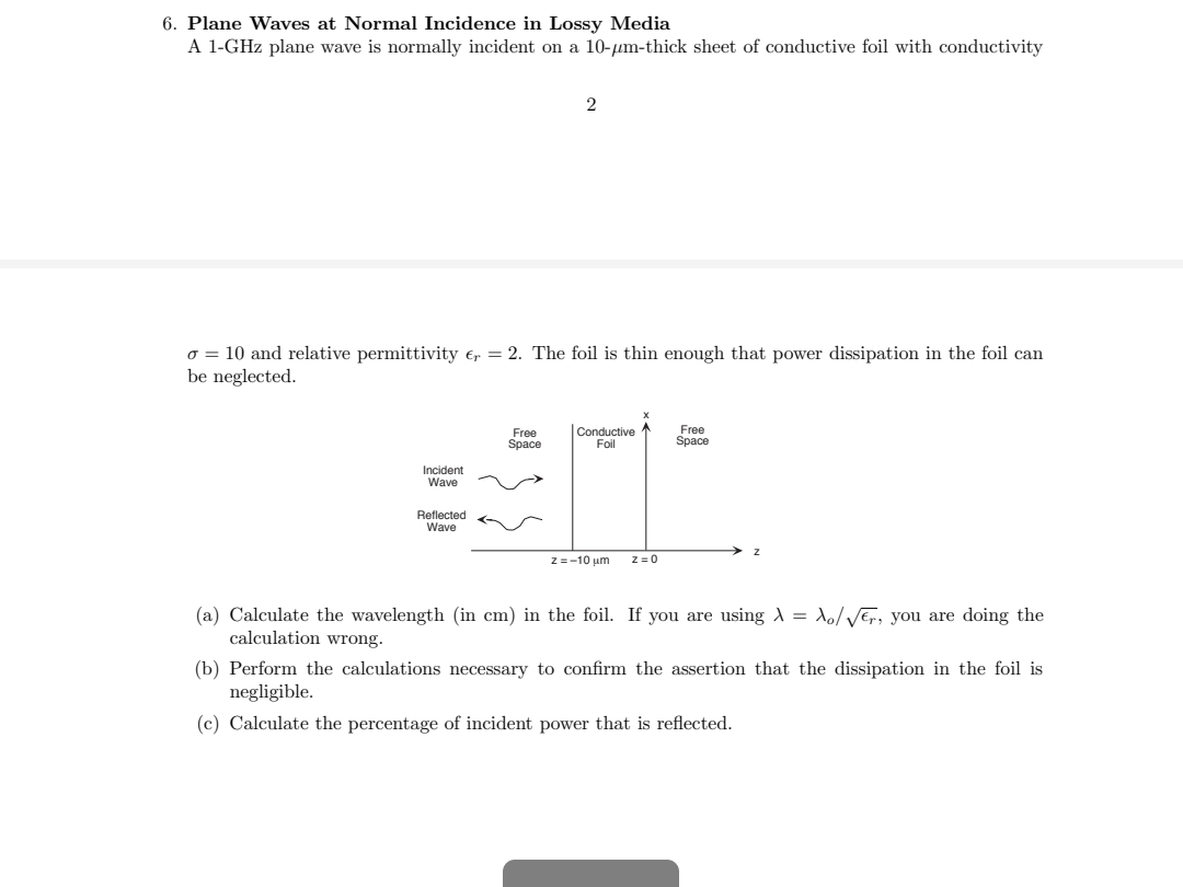 Solved Plane Waves at Normal Incidence in Lossy MediaA 1-GHz | Chegg.com