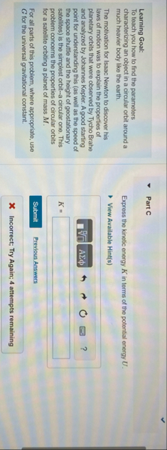 Part CExpress the kinetic energy K ﻿in terms of the | Chegg.com