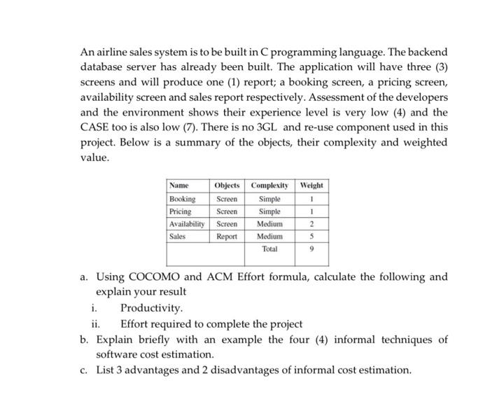 An airline sales system is to be built in C | Chegg.com