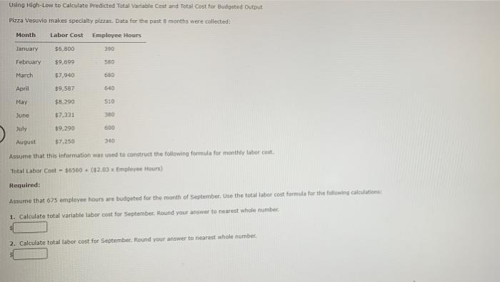 Solved Using High-Low to calculate Predicted Total Variable | Chegg.com