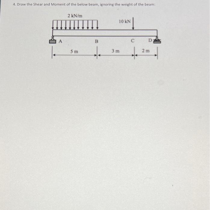 Solved 4. Draw the Shear and Moment of the below beam, | Chegg.com