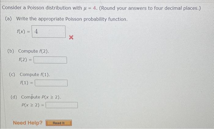 Solved Consider a Poisson distribution with μ=4. (Round your | Chegg.com