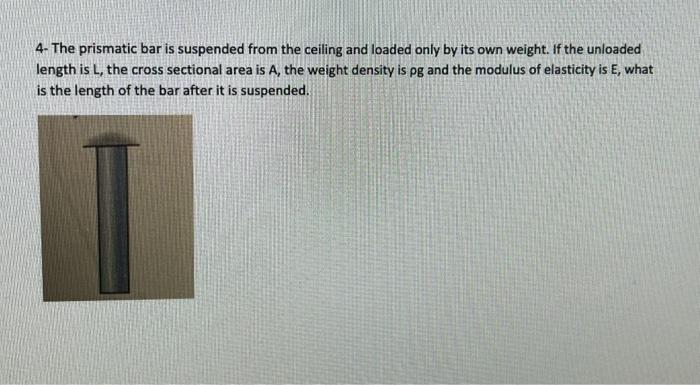 Solved 4- The prismatic bar is suspended from the ceiling | Chegg.com