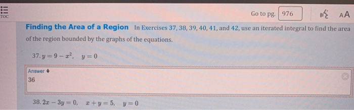 Solved TOC Go to pg. 976 į AA Finding the Area of a Region | Chegg.com