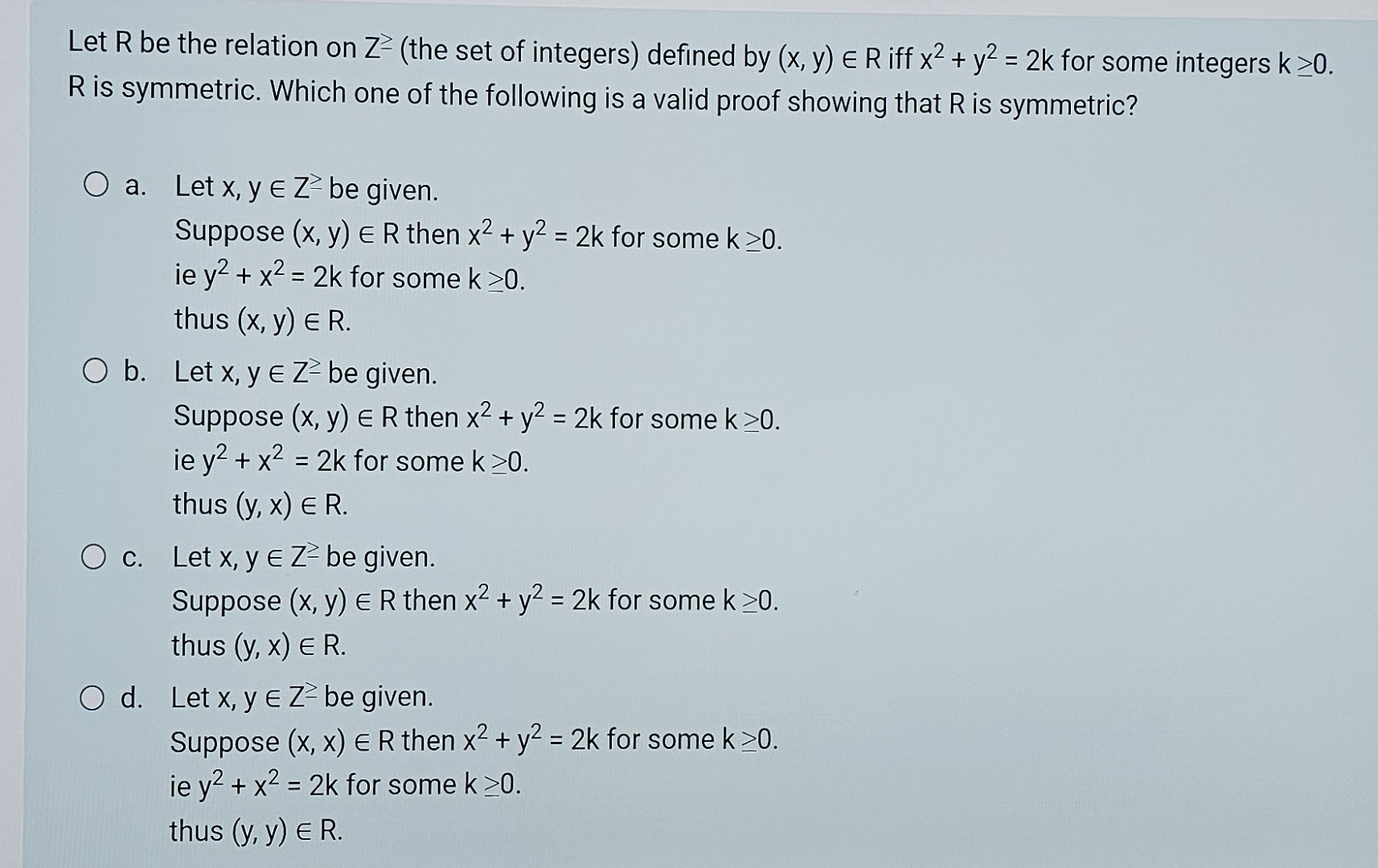 Solved Let R ﻿be the relation on Z≥ (the set of integers) | Chegg.com