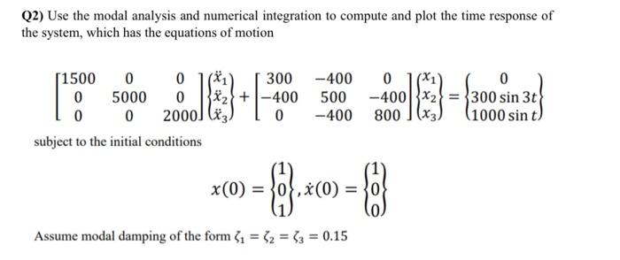 Solved Q2) Use the modal analysis and numerical integration | Chegg.com