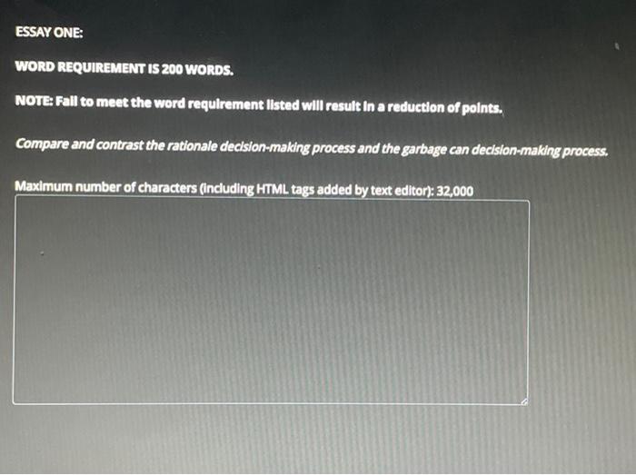Solved ESSAY ONE: WORD REQUIREMENT IS 200 WORDS. NOTE: Fall | Chegg.com