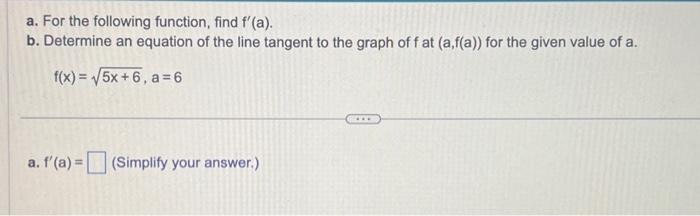 Solved a. For the following function, find f′(a). b. | Chegg.com
