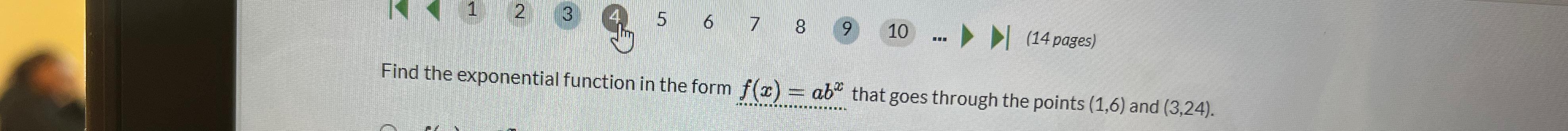 Solved Find The Exponential Function In The Form Fxabx 9803