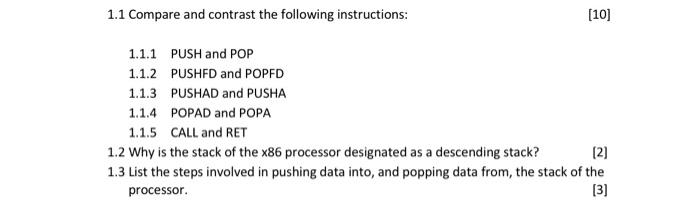 1.1 Compare and contrast the following instructions: | Chegg.com