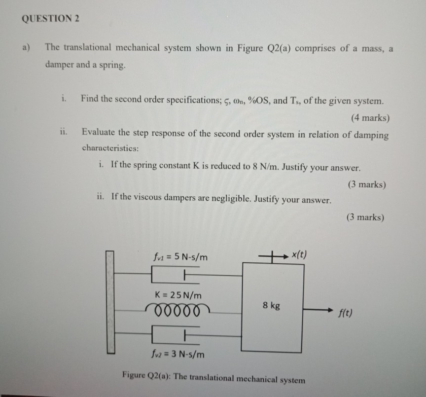 Solved QUESTION 2 a) The translational mechanical system | Chegg.com