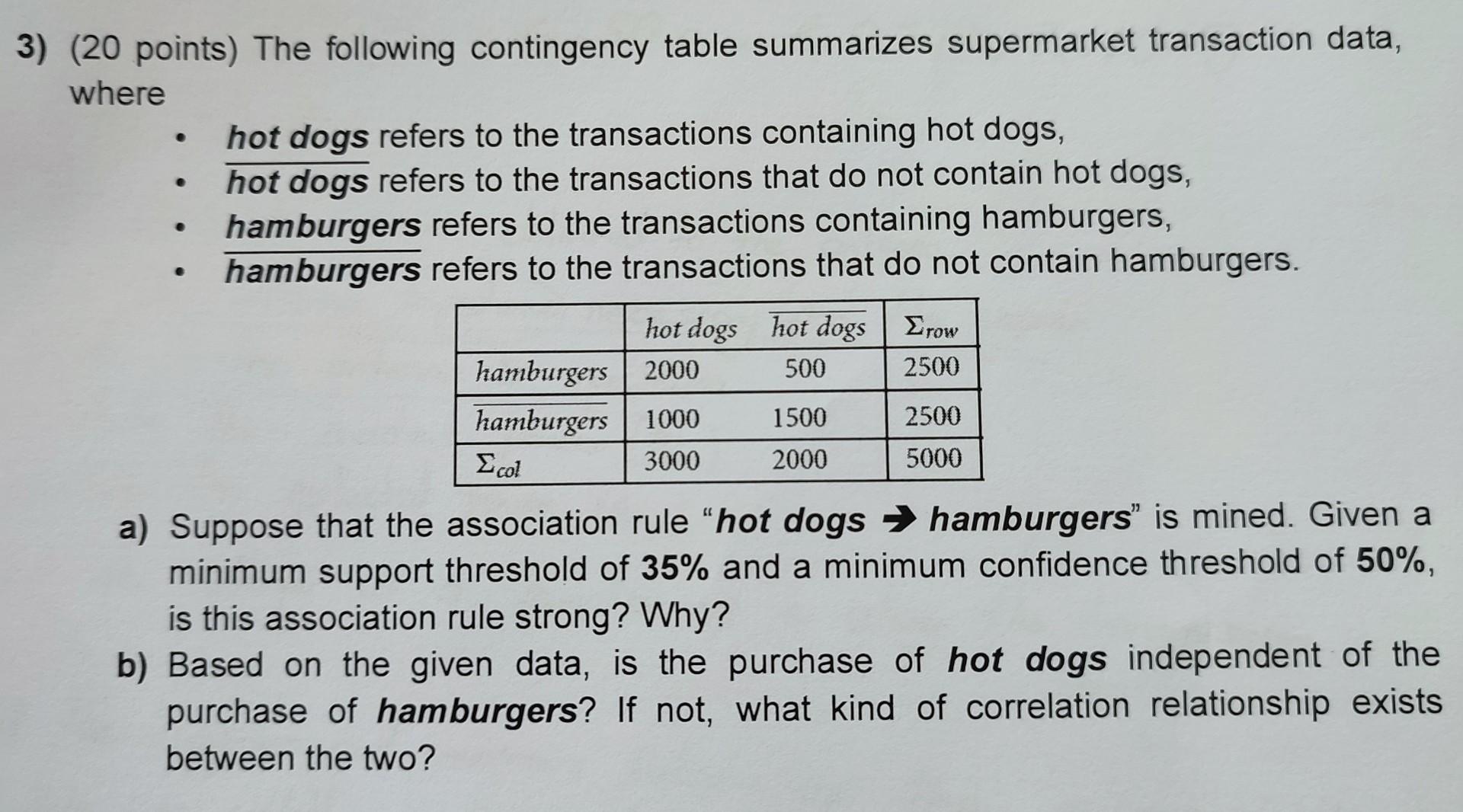 Solved 3) (20 points) The following contingency table | Chegg.com