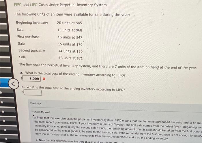 Solved FIFO and LIFO Costs Under Perpetual Inventory System | Chegg.com