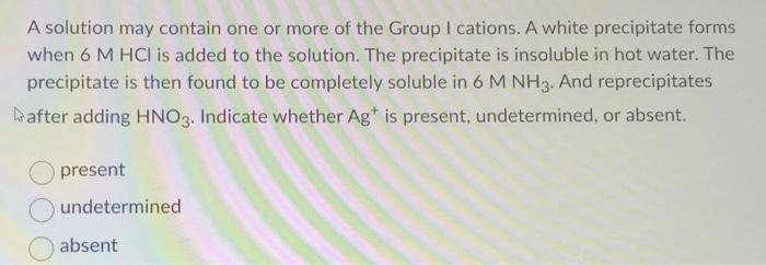 Solved A solution may contain one or more of the Group I | Chegg.com