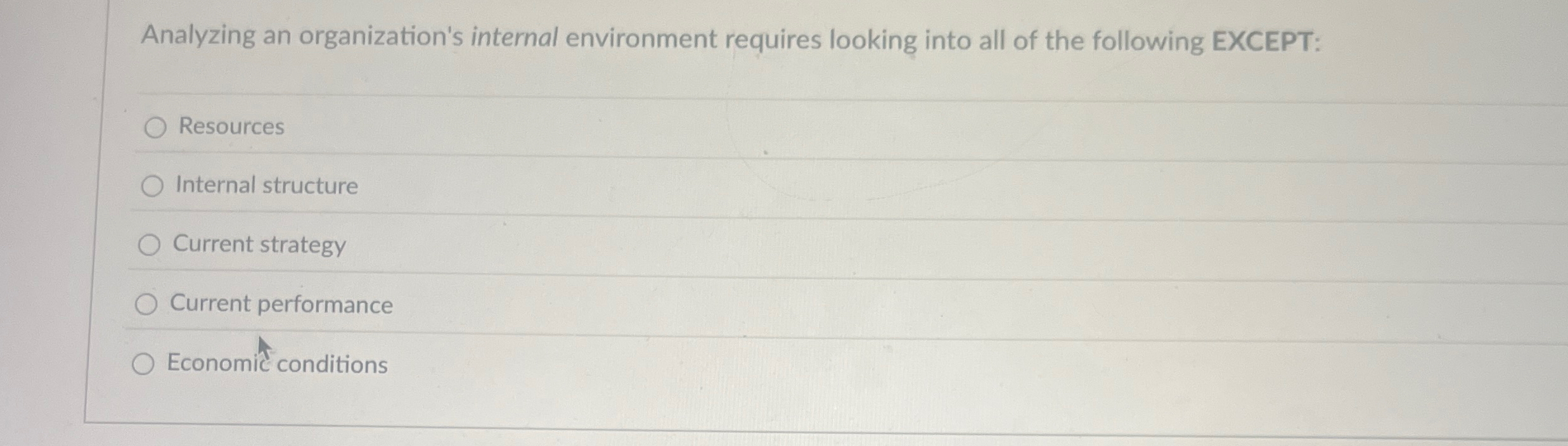 Solved Analyzing an organization's internal environment | Chegg.com
