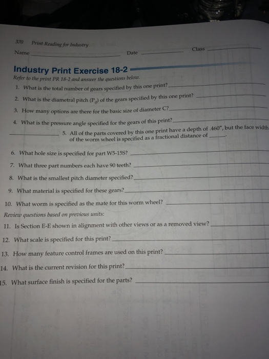 370 Print Reading for Industry Class Name Date | Chegg.com