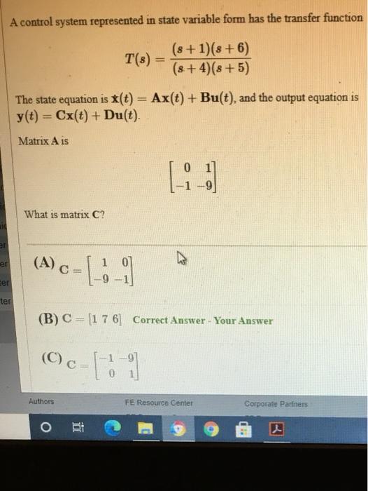 Solved A control system represented in state variable form | Chegg.com