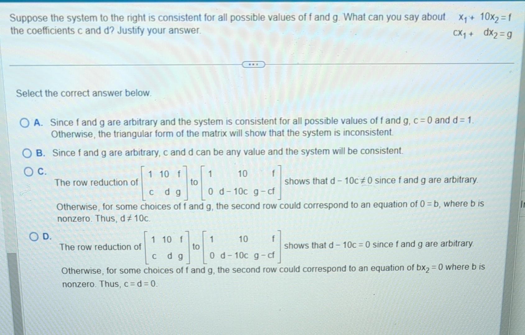 Solved Suppose the system to the right is consistent for all | Chegg.com