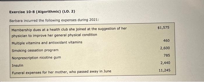 Solved Exercise 10-8 (Algorithmic) (LO. 2) Barbara incurred | Chegg.com