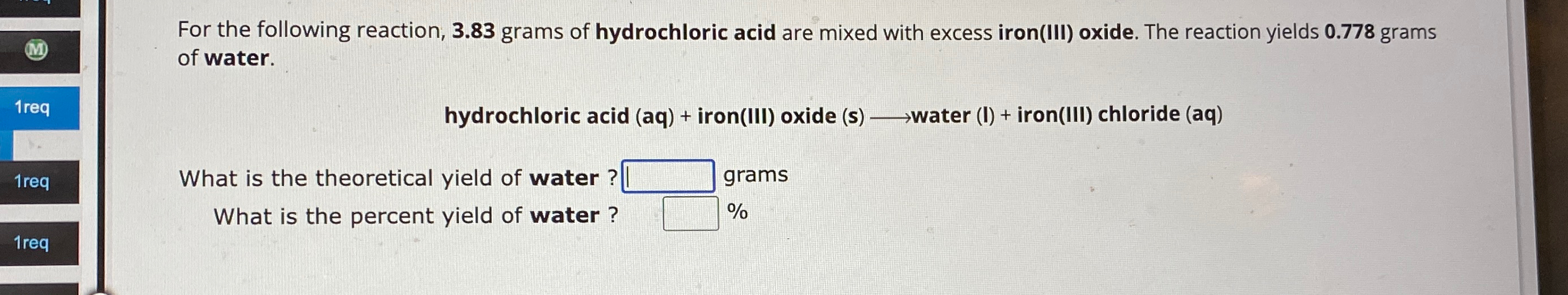 Solved For the following reaction, 3.83 ﻿grams of | Chegg.com