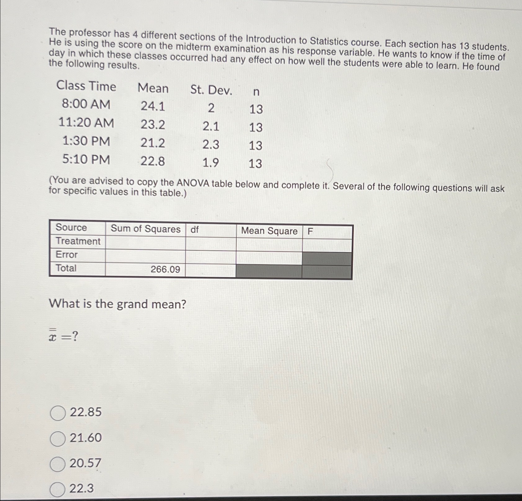 Solved The professor has 4 ﻿different sections of the | Chegg.com