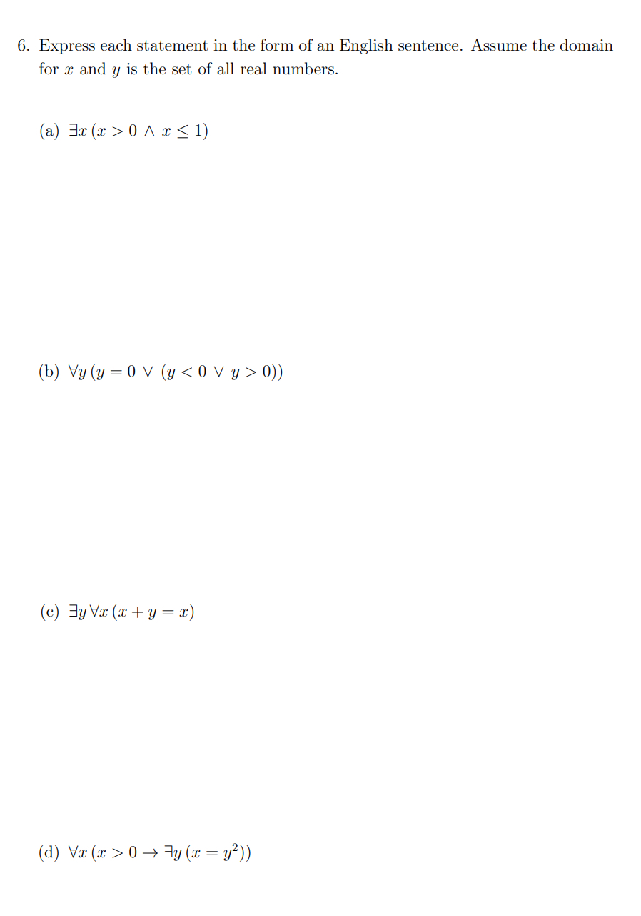 Solved Express each statement in the form of an English | Chegg.com