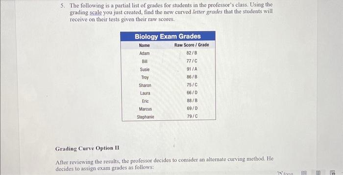 Solved 5. The following is a partial list of grades for | Chegg.com