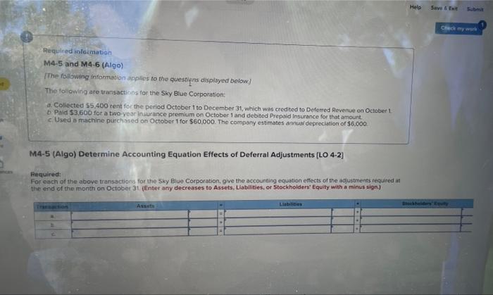 Solved Required information M4-5 and M4-6 (Algo) [The | Chegg.com