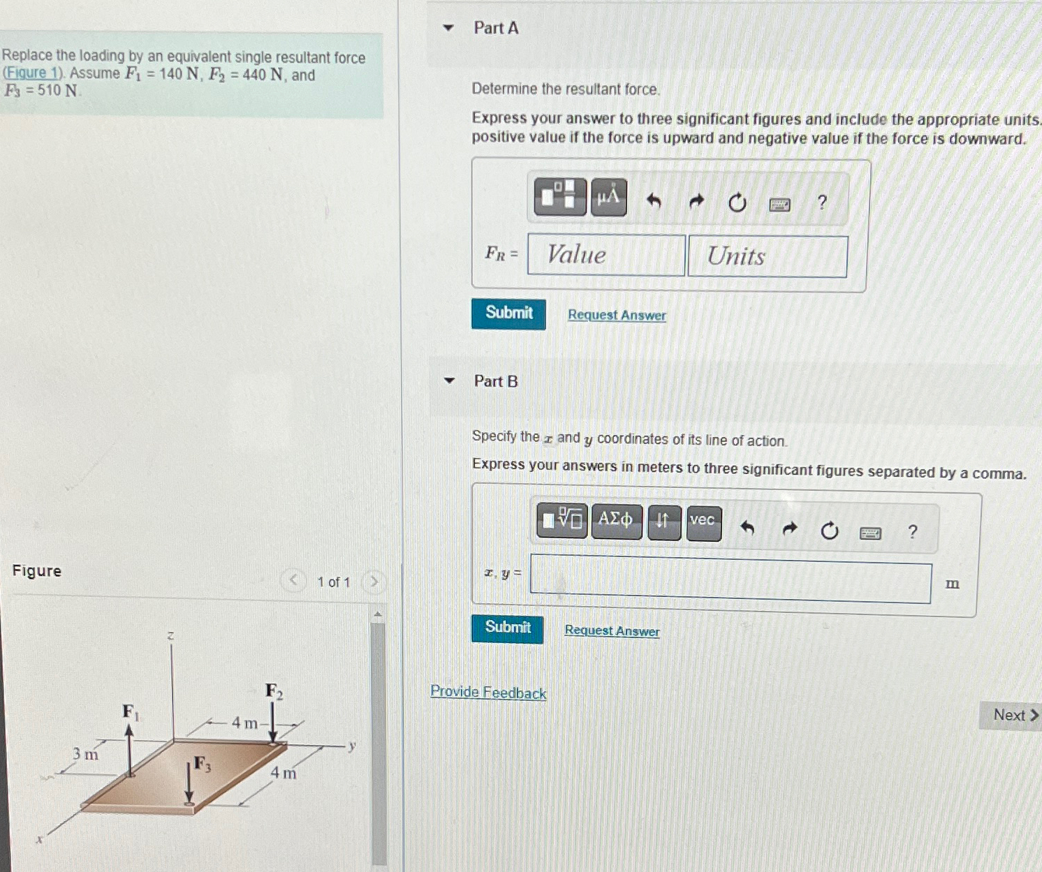 Solved Replace the loading by an equivalent single resultant | Chegg.com