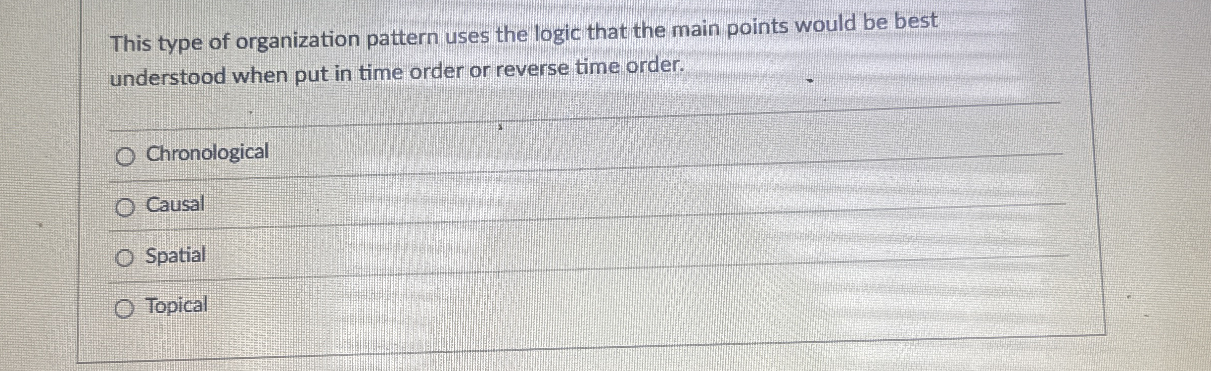 Solved This type of organization pattern uses the logic that | Chegg.com