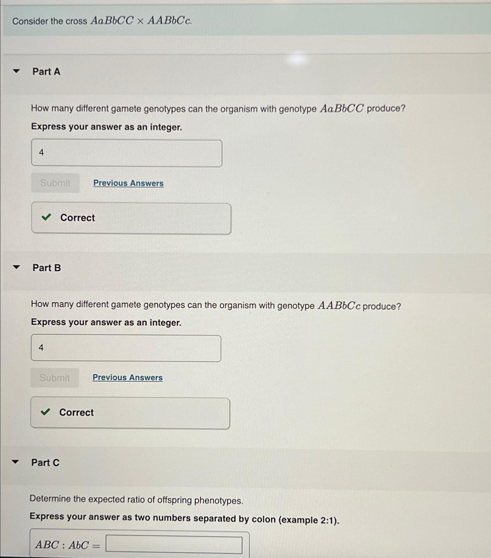 Solved Consider the cross AaBbCC×AABbCc.Part AHow many | Chegg.com