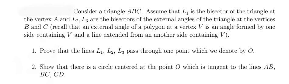 Solved Consider a triangle ABC. Assume that L1 is the | Chegg.com
