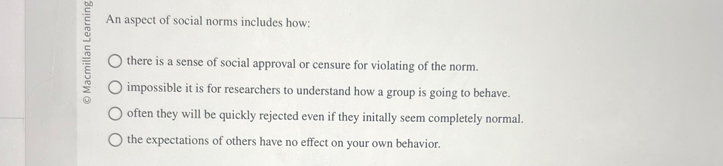 Solved An aspect of social norms includes how:there is a | Chegg.com