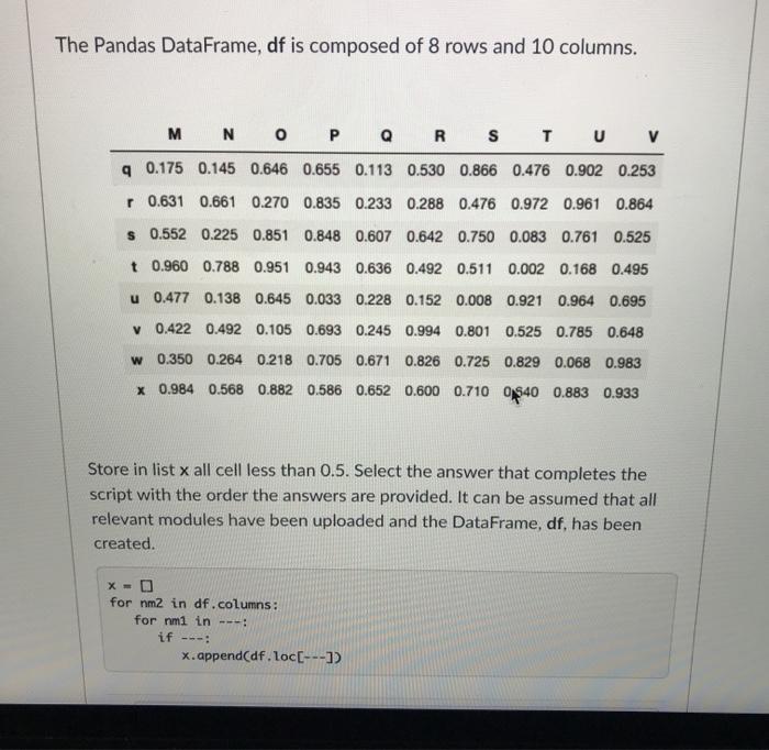 Solved True of False. Calculations with Pandas DataFrames | Chegg.com