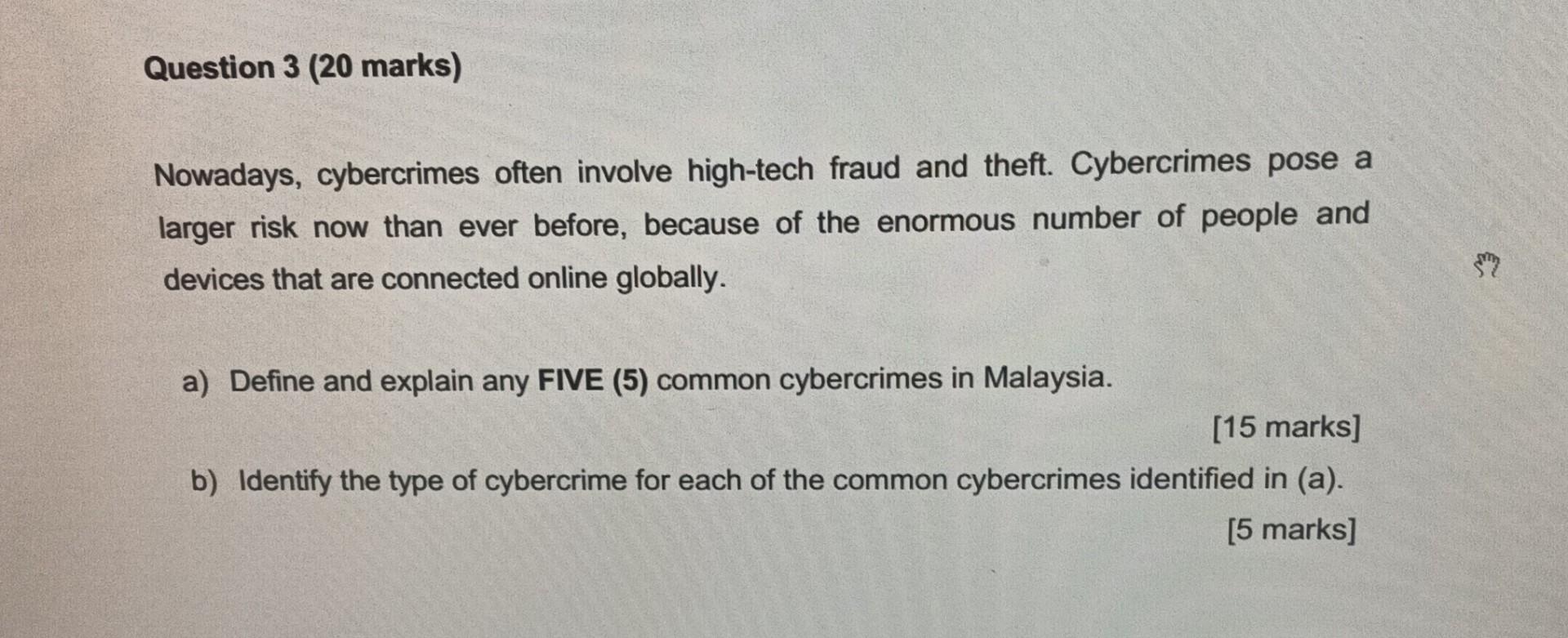 Solved Nowadays, cybercrimes often involve high-tech fraud | Chegg.com