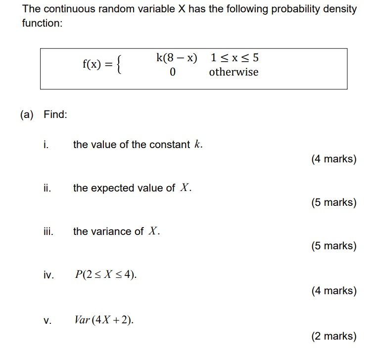 Solved The continuous random variable x ﻿has the following | Chegg.com