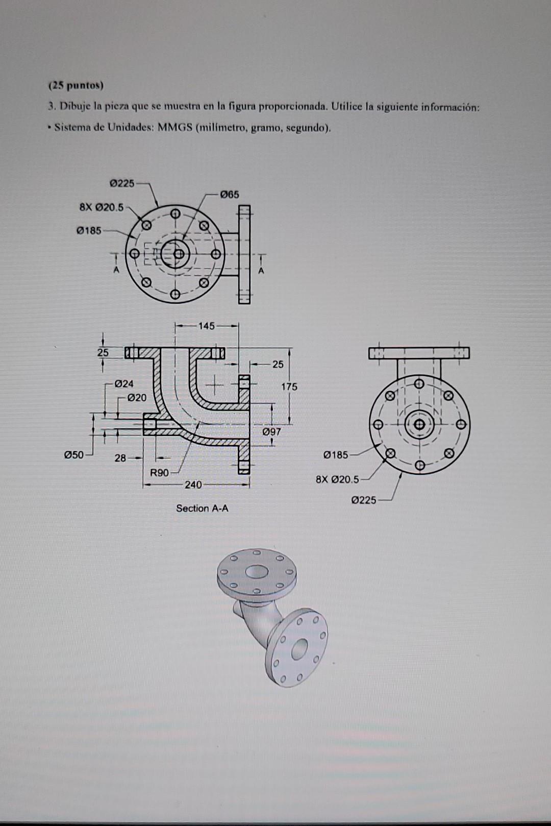 Solved Draw the following figure on Solidworks: Using the | Chegg.com