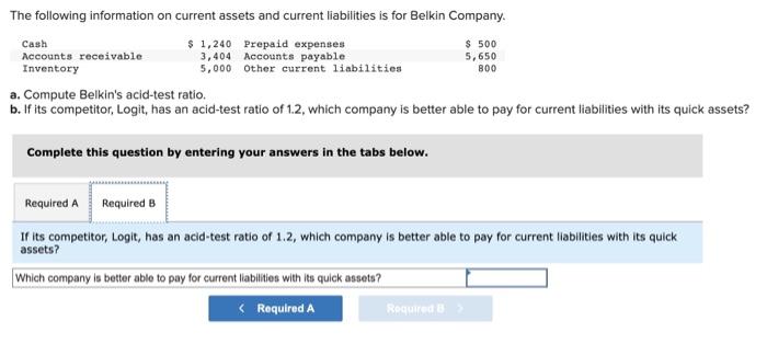 Solved The following information on current assets and | Chegg.com