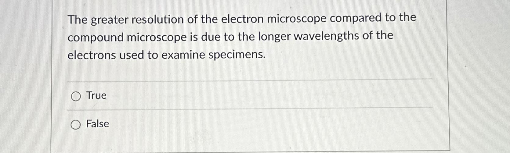 Solved The greater resolution of the electron microscope | Chegg.com