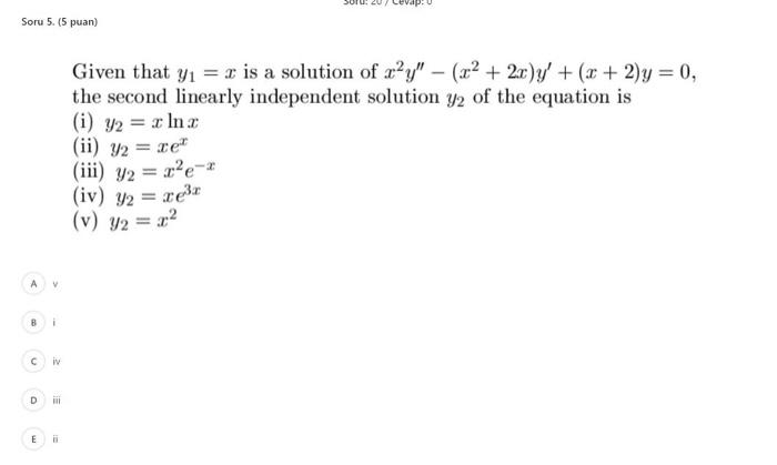Given that y1=x is a solution of | Chegg.com