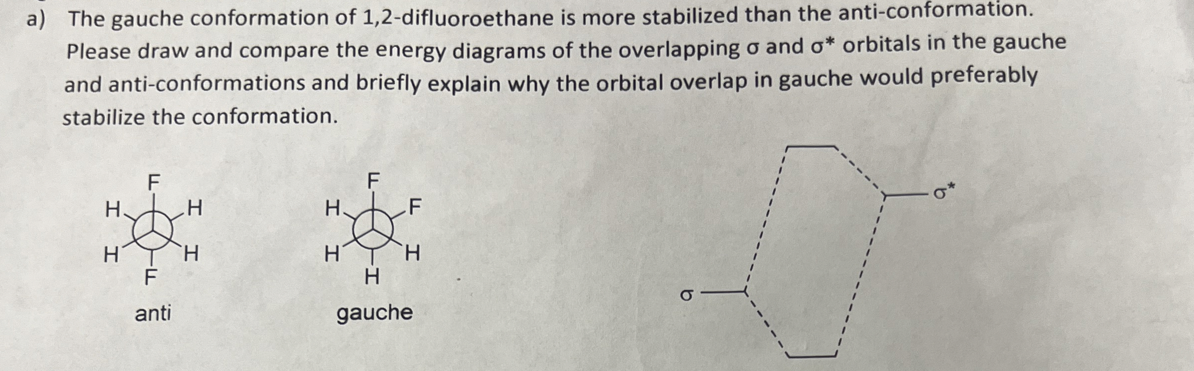 Solved a) ﻿The gauche conformation of 1,2-difluoroethane is | Chegg.com