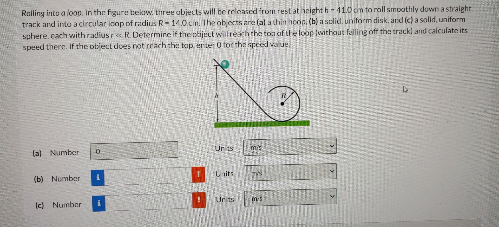 Solved Rolling into a loop. In the figure below, three | Chegg.com
