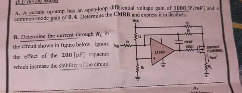 Solved A. A certain op-amp has an open-loop differential | Chegg.com