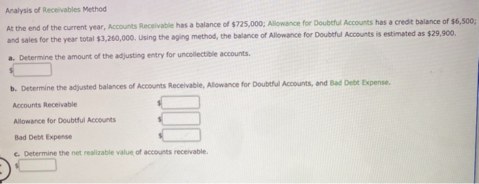 Solved Analysis of Receivables Method At the end of the | Chegg.com