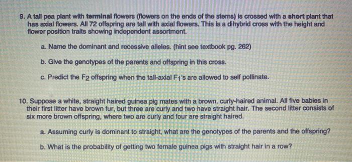 Solved 9. A tall pea plant with terminal flowers (flowers on | Chegg.com