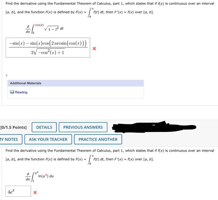 Solved Find the derivative using the Fundamental Theorem of | Chegg.com